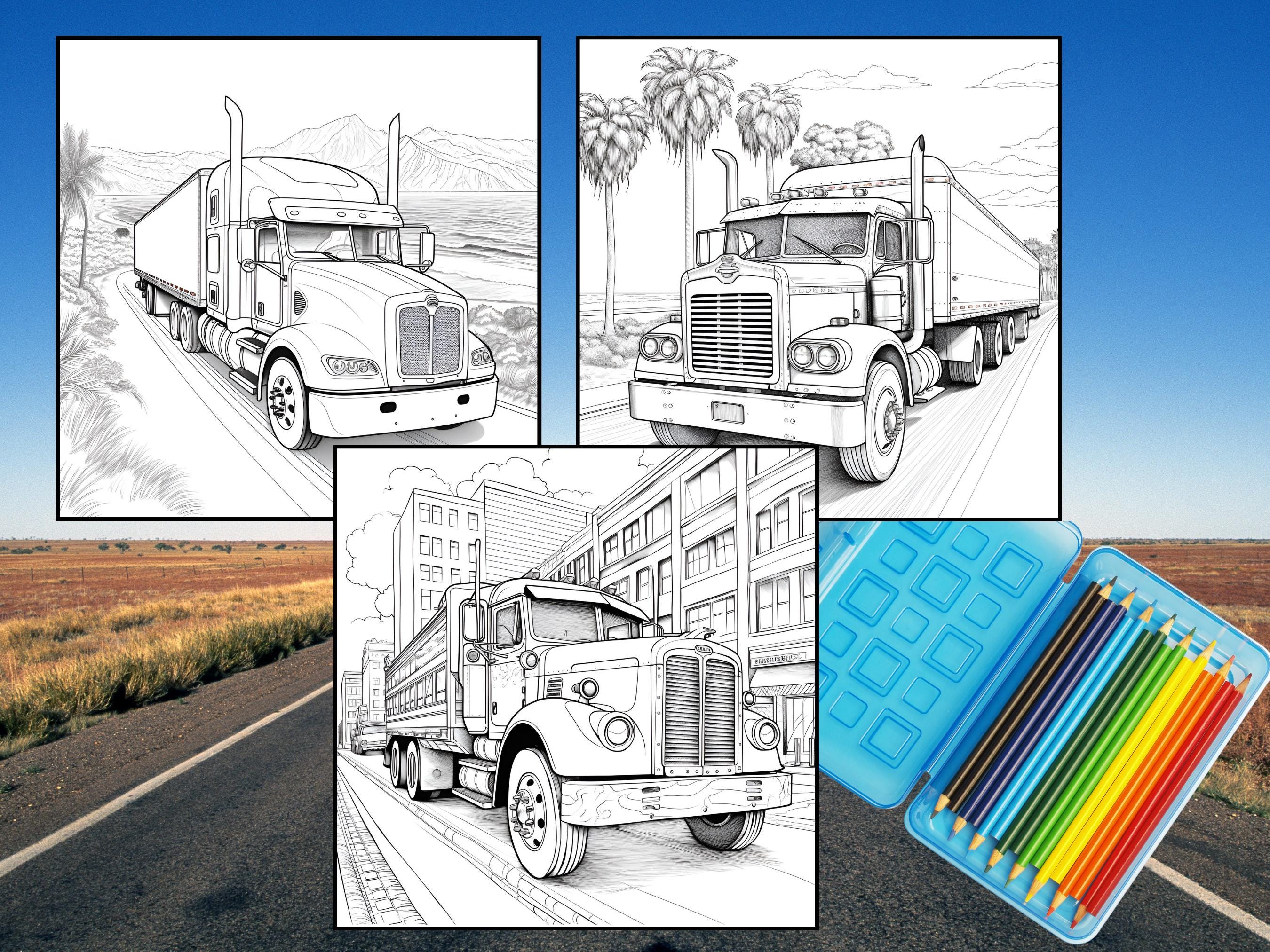30 Big Rig Trucks Printable Coloring Pages - Instant Download 8.5" X 8. ...