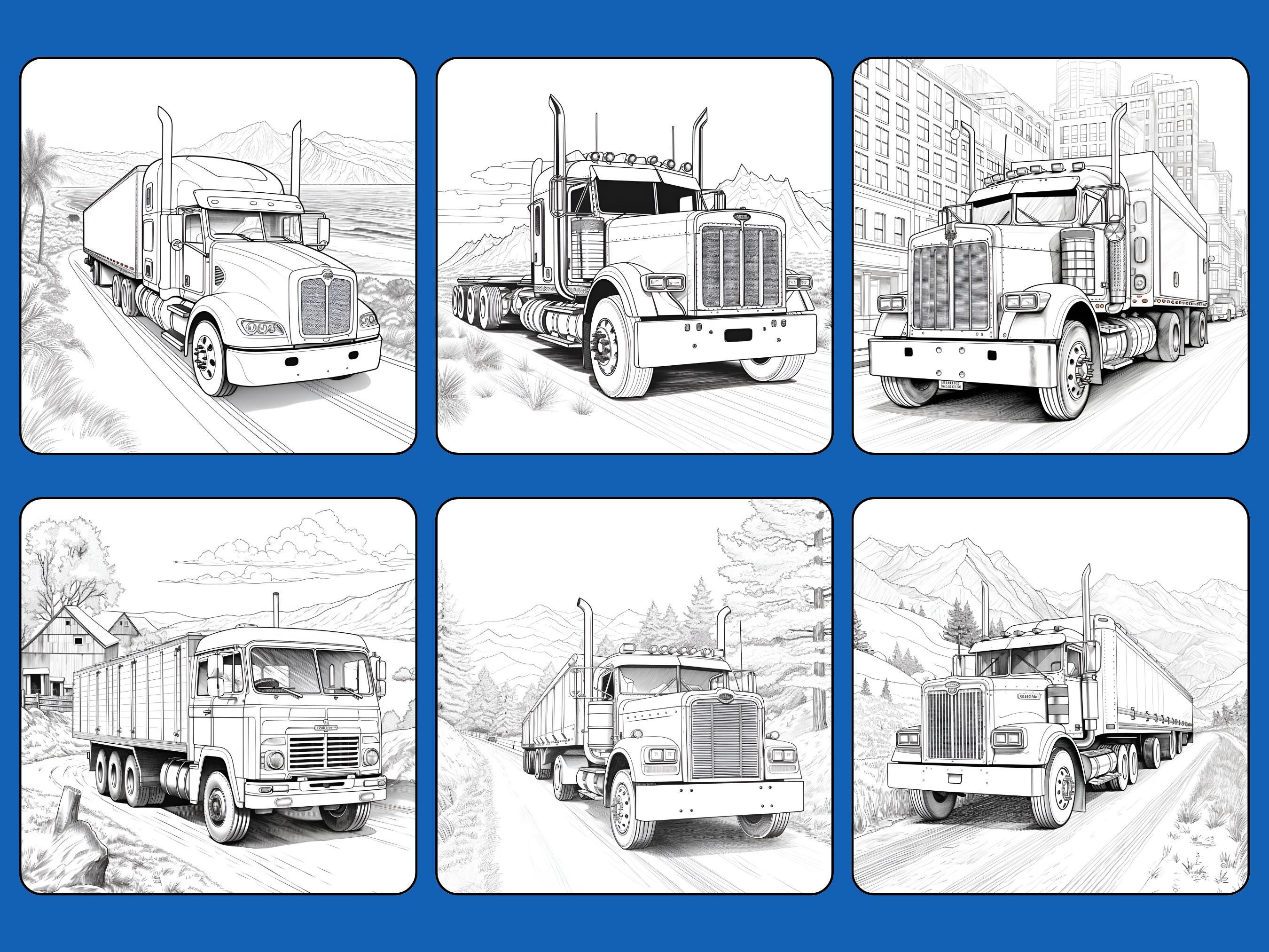 30 Big Rig Trucks Printable Coloring Pages - Instant Download 8.5" X 8. ...
