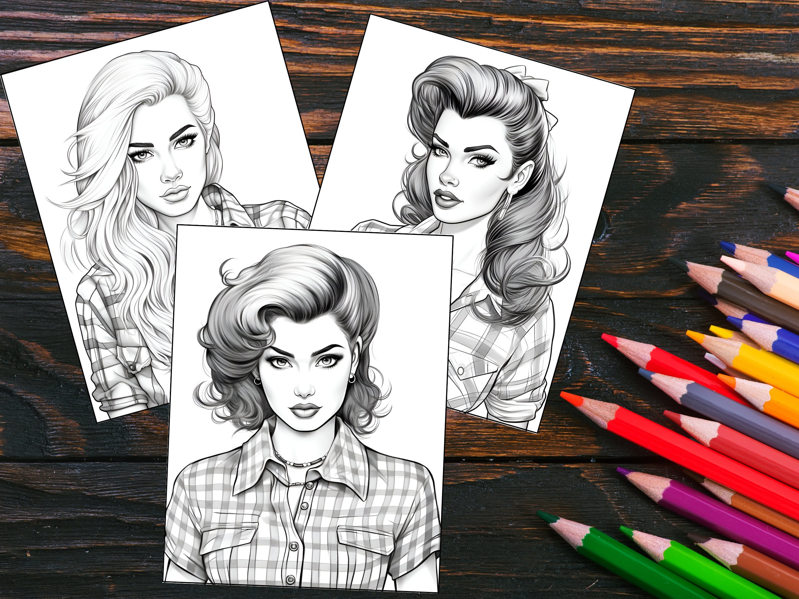 30 Printable Coloring Pages Beautiful Ladies in Checkered Shirts ...