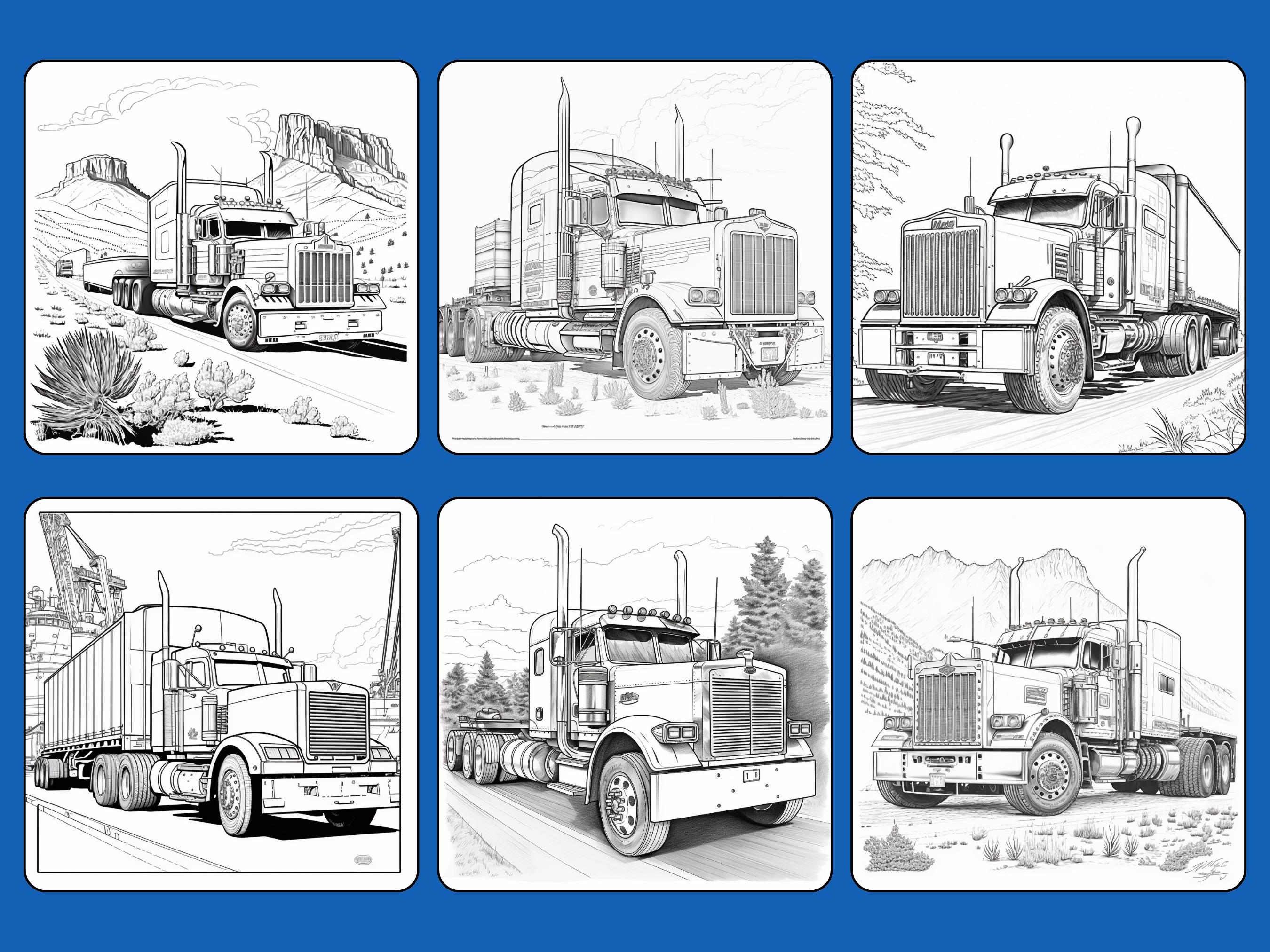 30 Big Rig Trucks Printable Coloring Pages - Instant Download 8.5" X 8. ...