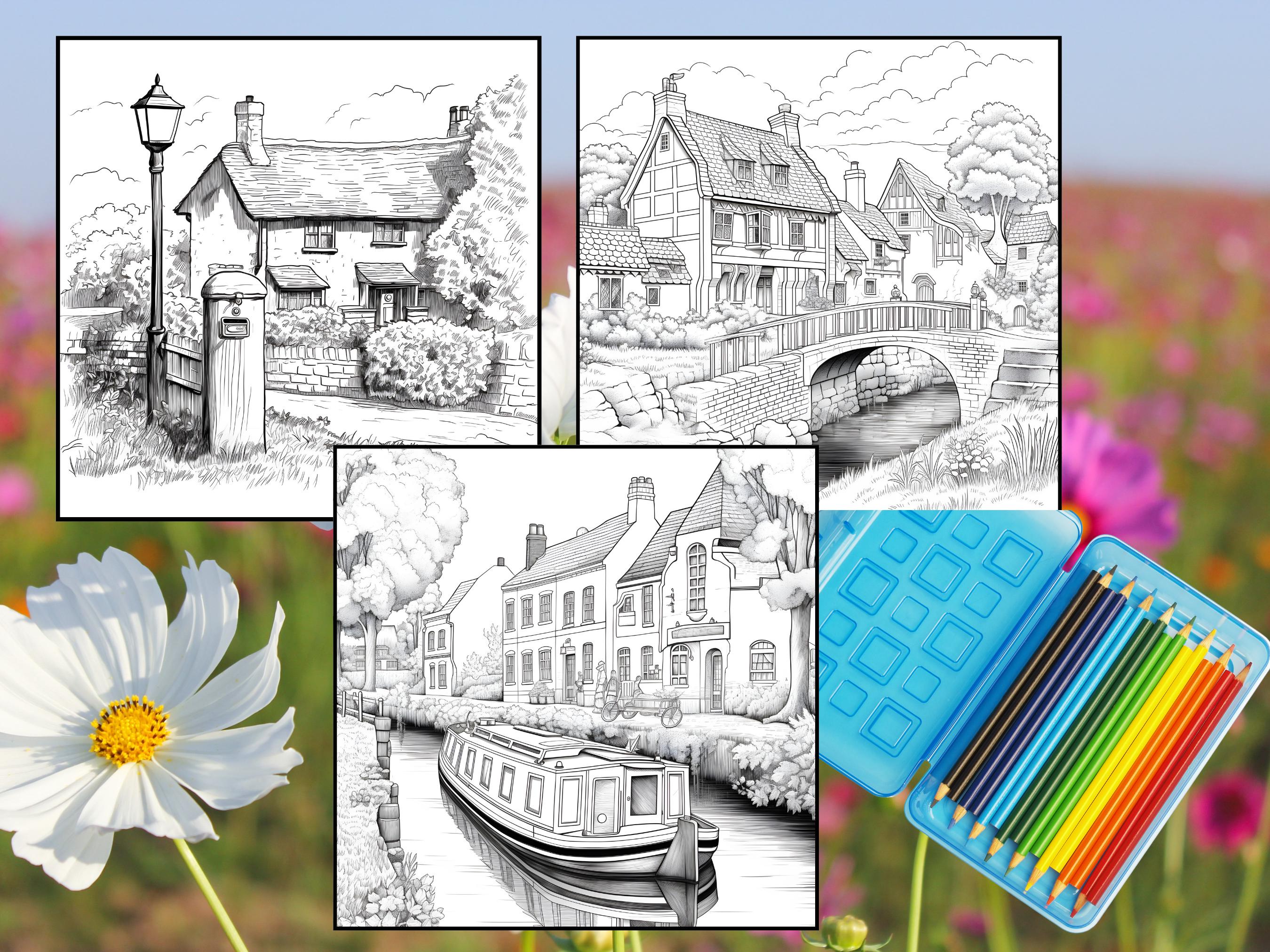 30 Rural England Printable Coloring Pages - JPG Instant Download - 8.5 ...
