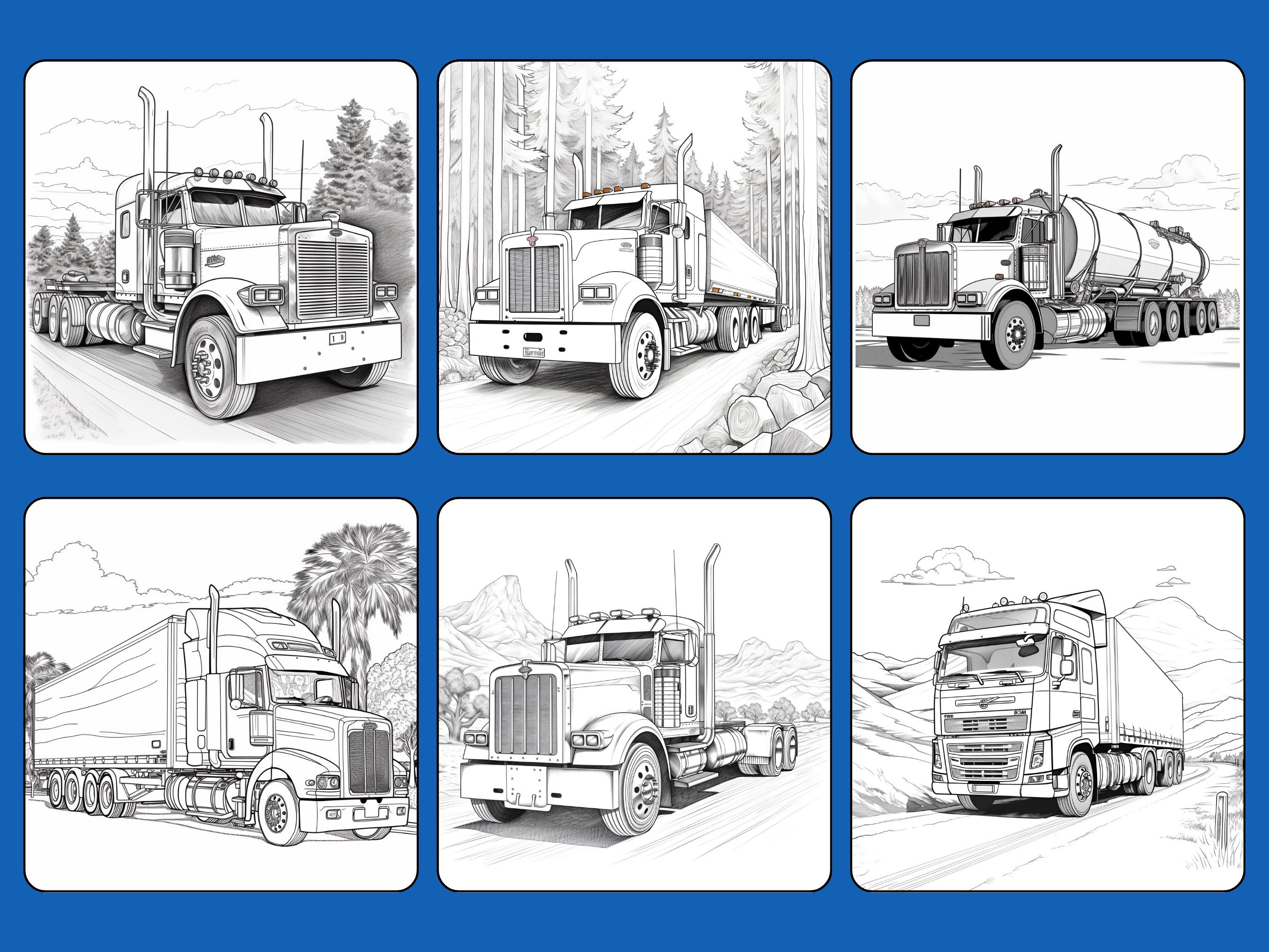 30 Big Rig Trucks Printable Coloring Pages - Instant Download 8.5" X 8. ...