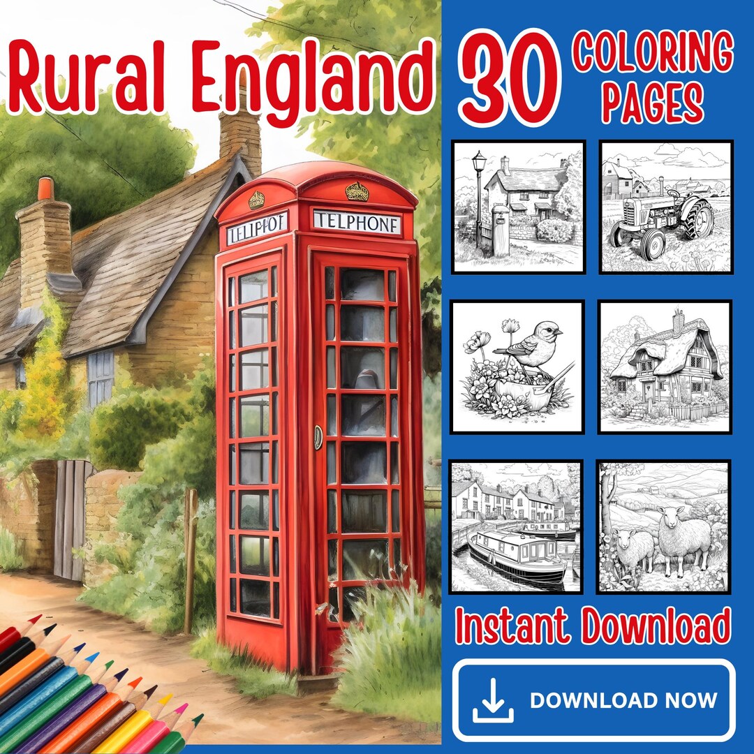 30 Rural England Printable Coloring Pages - JPG Instant Download - 8.5 ...
