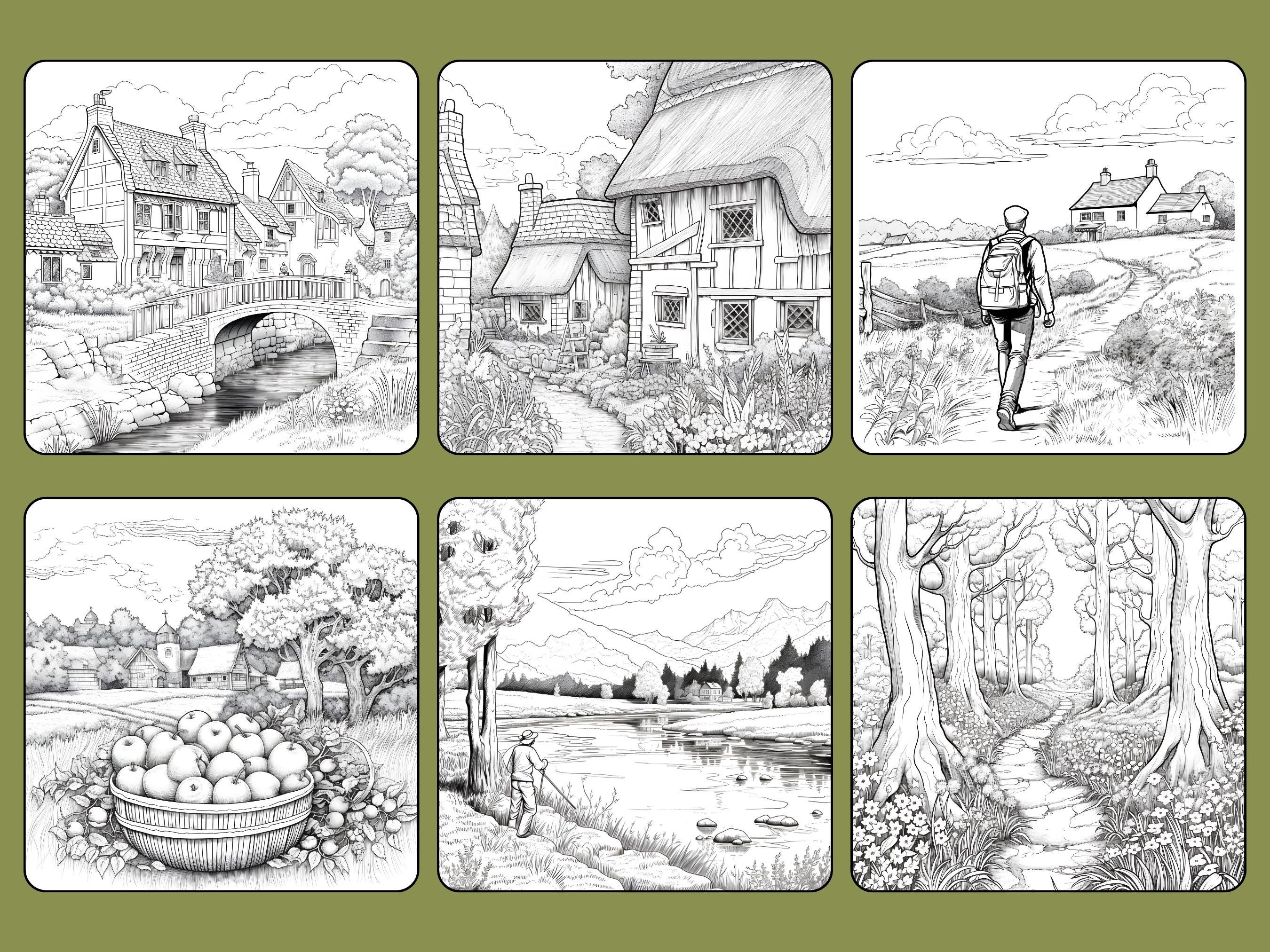 30 Rural England Printable Coloring Pages - JPG Instant Download - 8.5 ...