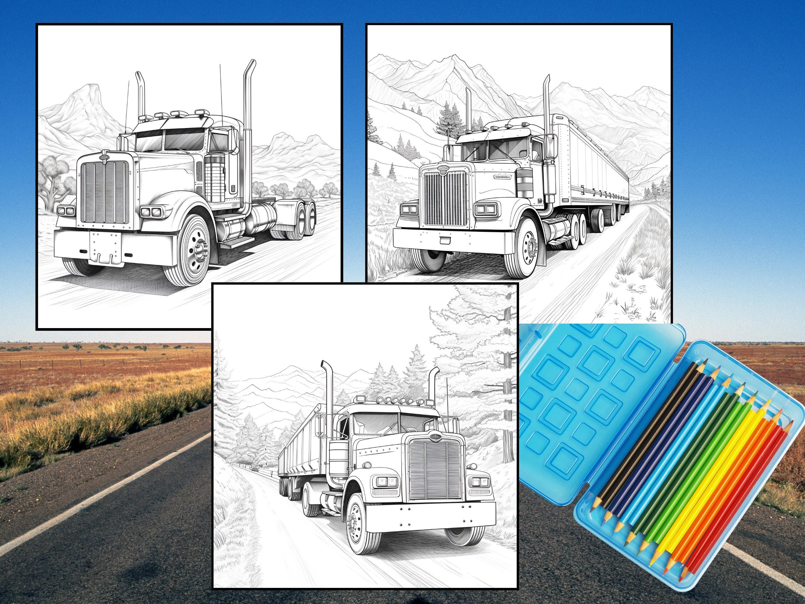 30 Big Rig Trucks Printable Coloring Pages - Instant Download 8.5" X 8. ...