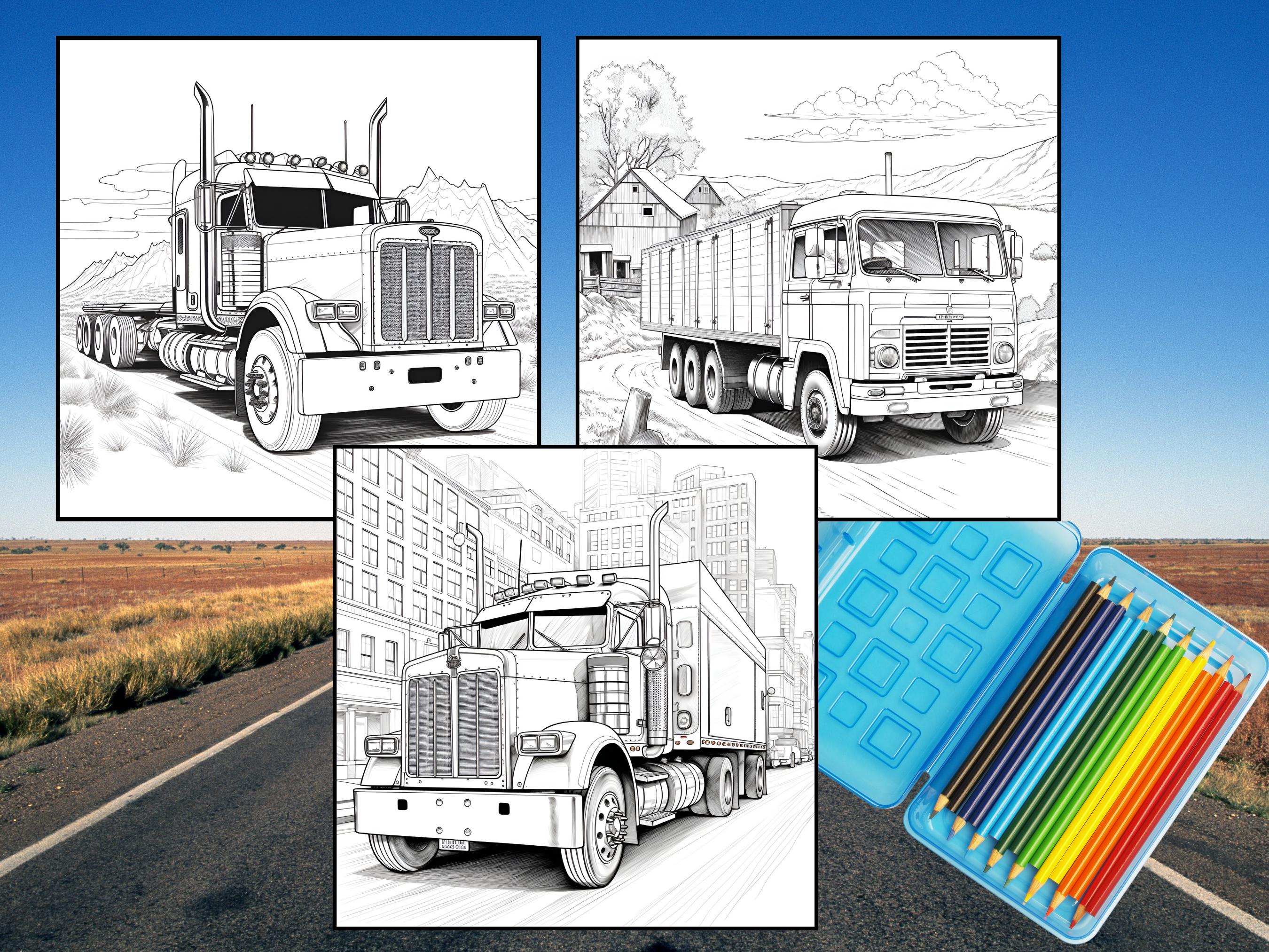 30 Big Rig Trucks Printable Coloring Pages - Instant Download 8.5" X 8. ...