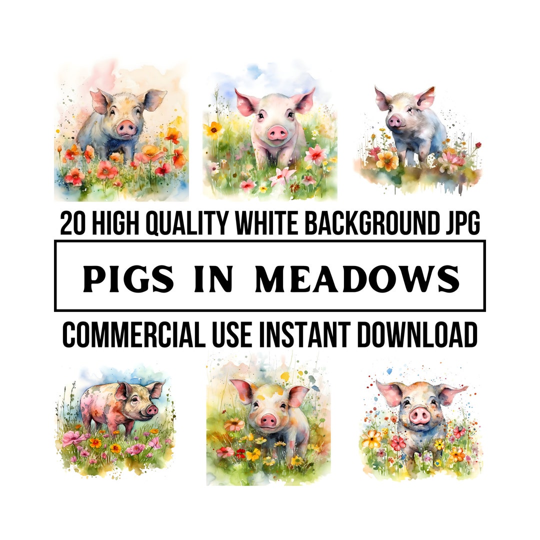 Cute Pigs in Meadows Clip Art - 20 High Quality 300 Dpi Jpgs ...