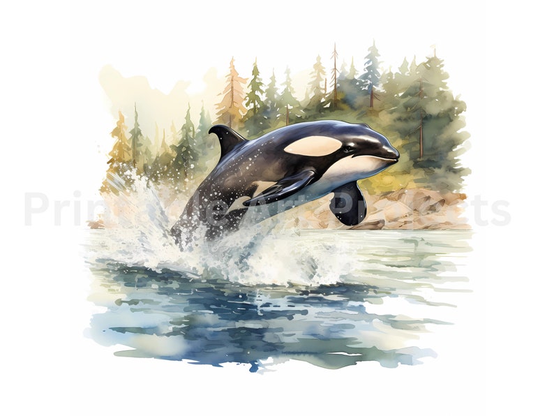 Orca Killer Whale Clip Art, 20 High Quality 300 Dpi Jpgs Watercolor Pen ...