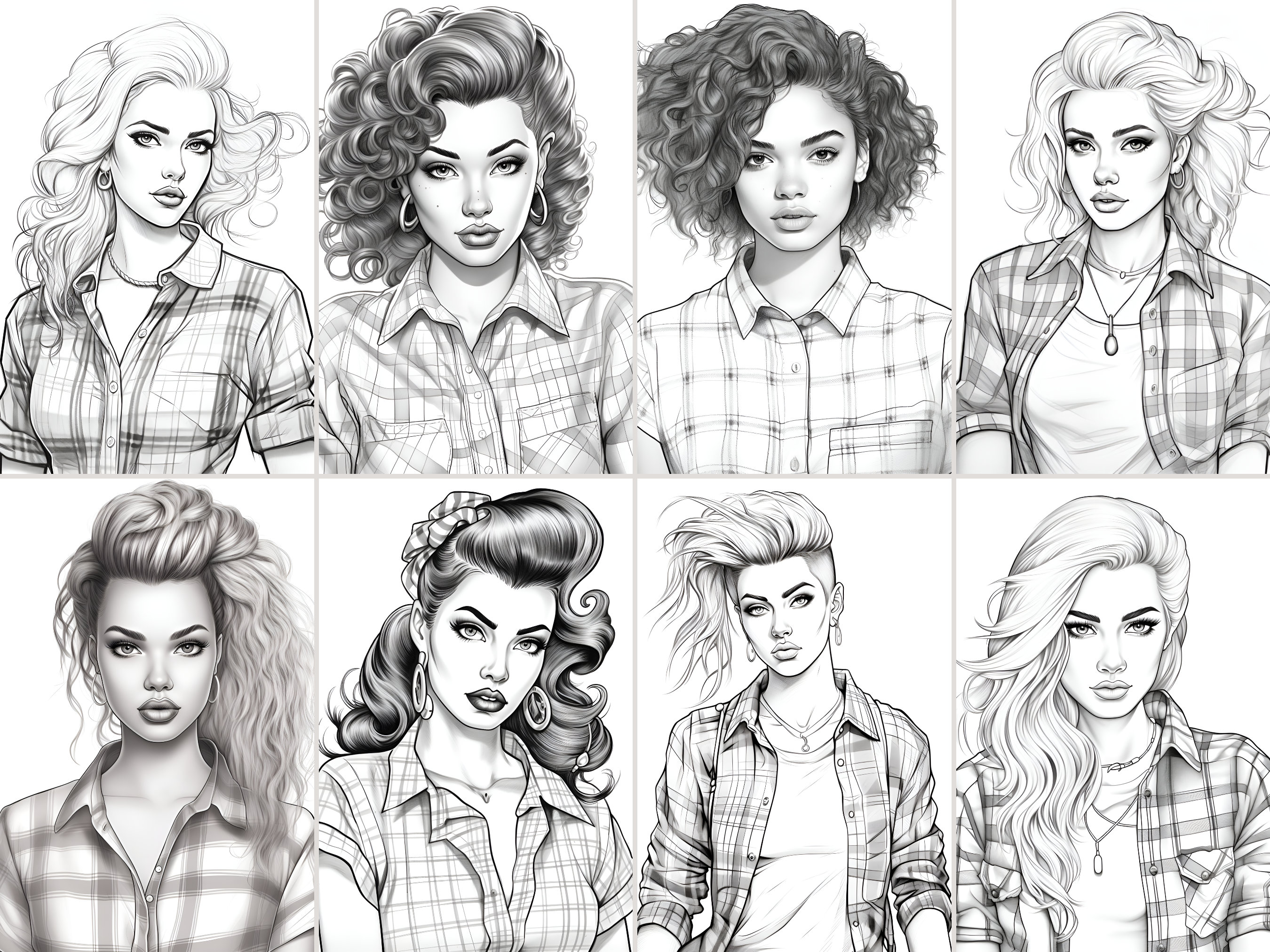 30 Printable Coloring Pages Beautiful Ladies in Checkered Shirts ...