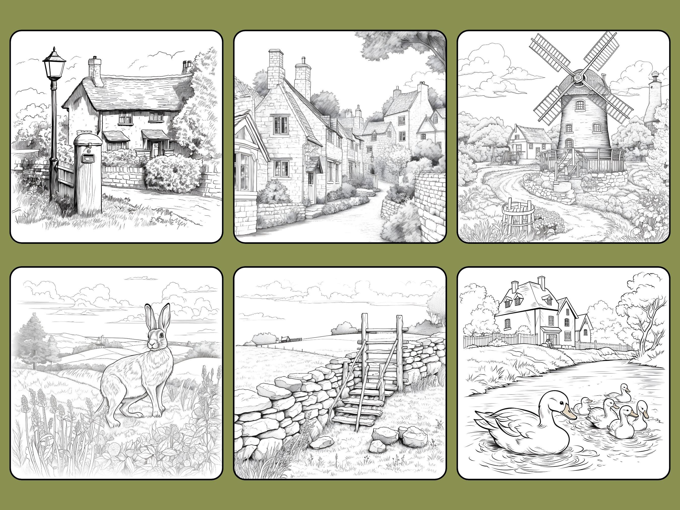 30 Rural England Printable Coloring Pages - JPG Instant Download - 8.5 ...