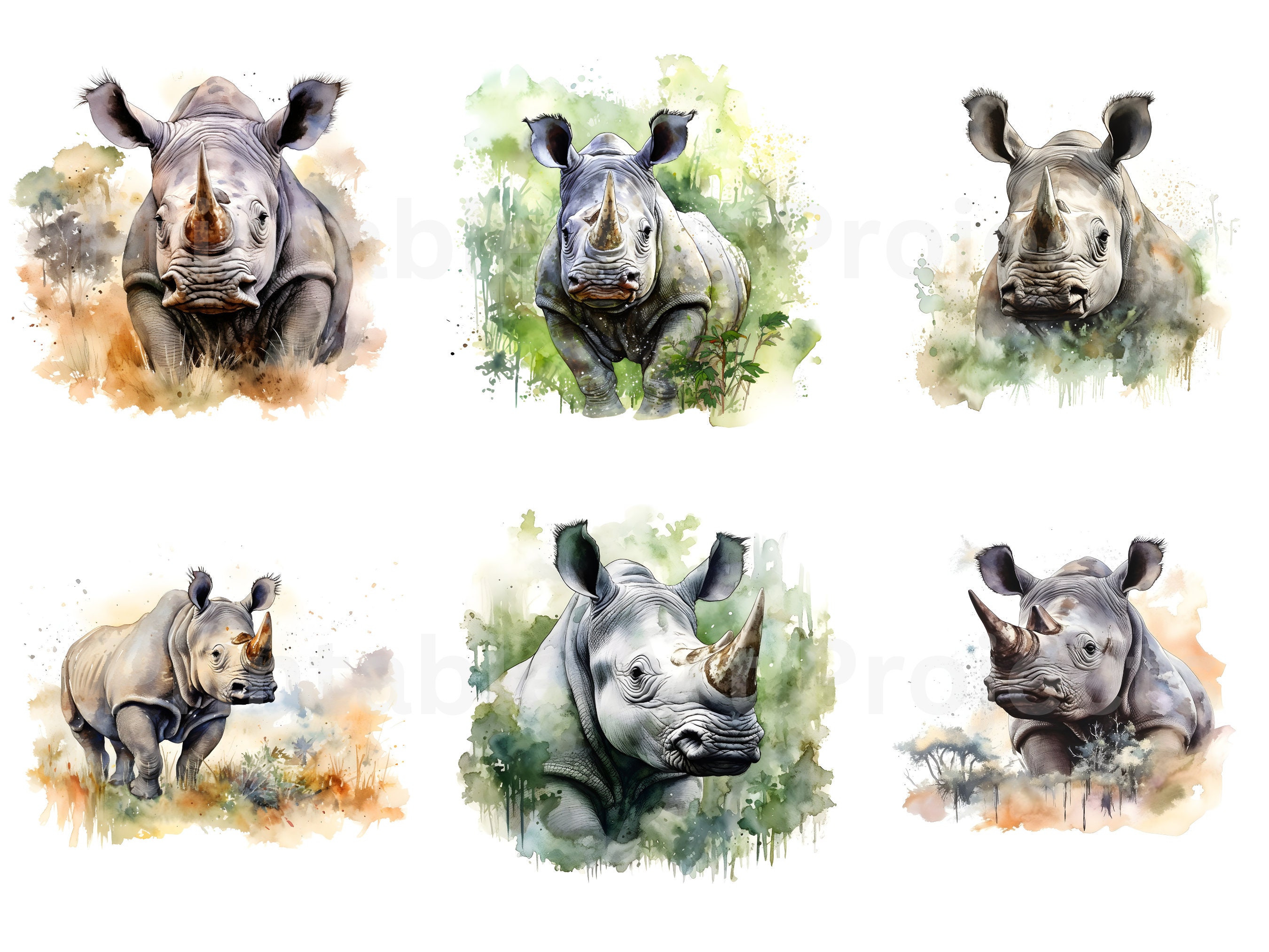 20 Rhinoceros Clip Art Images High Quality 300 Dpi Jpgs Rhino ...