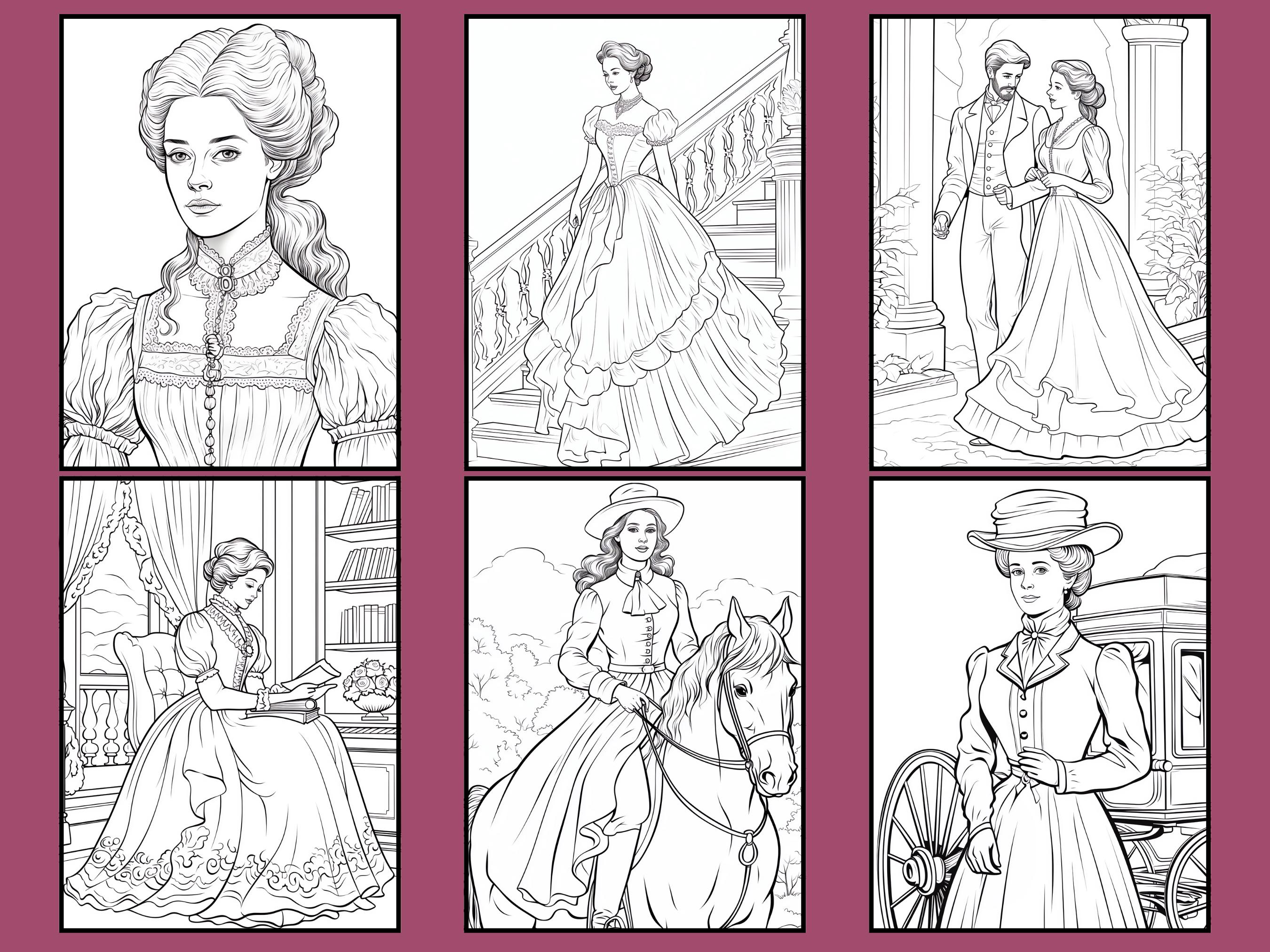 30 Victorian Ladies Printable Coloring Pages - JPG Instant Download - 8 ...