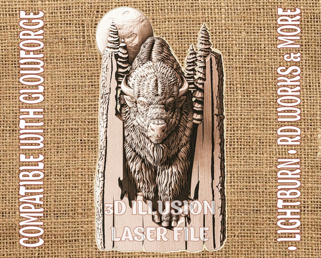 Bison Digital Design File Glowforge Bison Laser Ready Engrave Wood ...