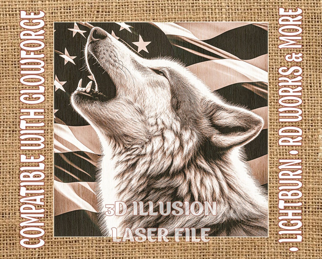 Laser Burn PNG 3D Illusion Wall Decor Wolf Laser File Glowforge Digital ...