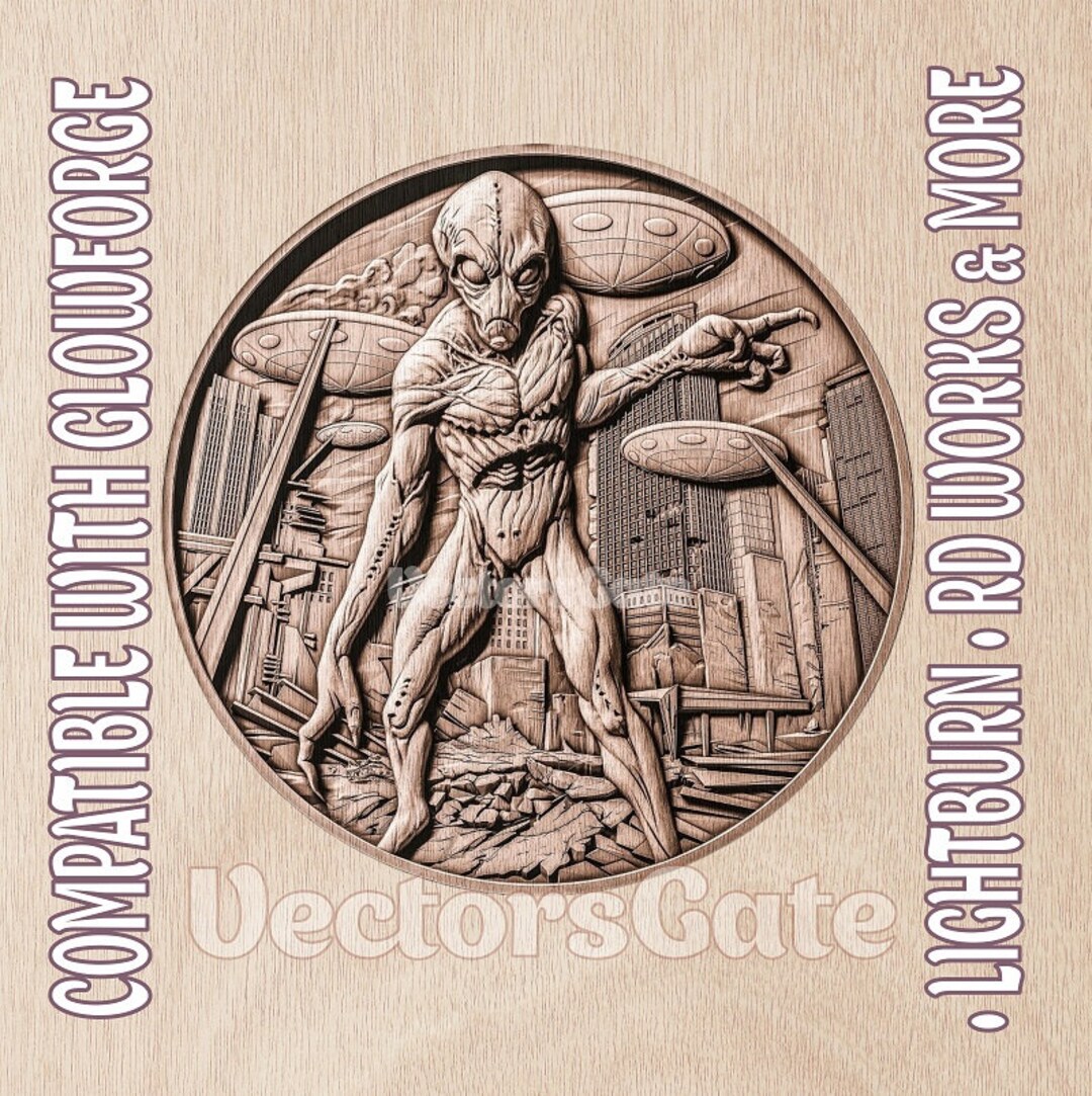 Alien 3d Illusion Laser File 3d Glowforge File Alien Laser Engraving ...