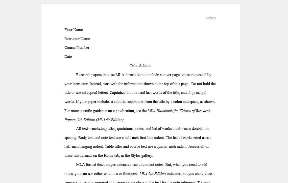 MLA 9th Edition Template and Guide | Instant Download - Etsy