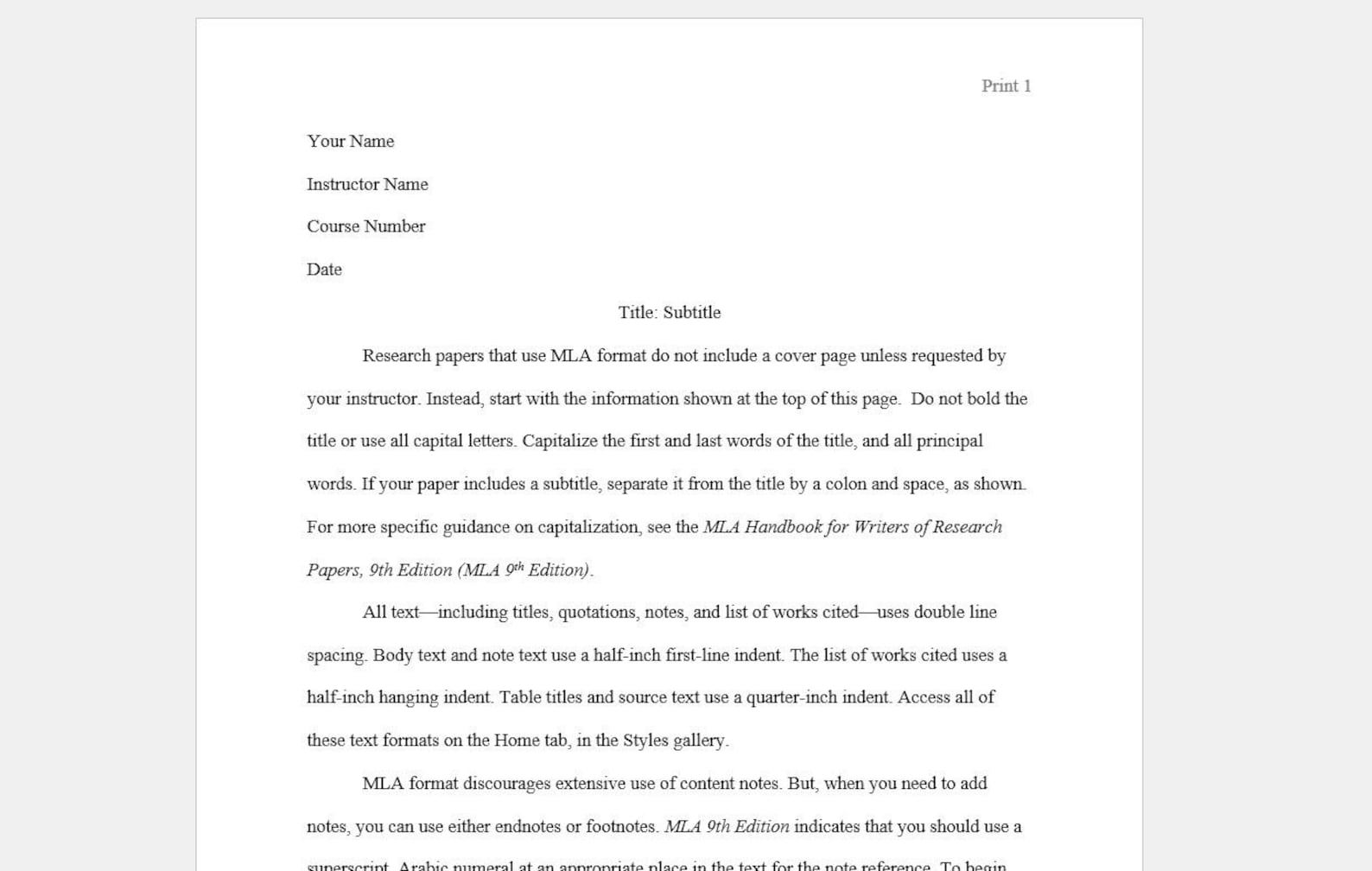 MLA 9th Edition Template and Guide | Instant Download - Etsy