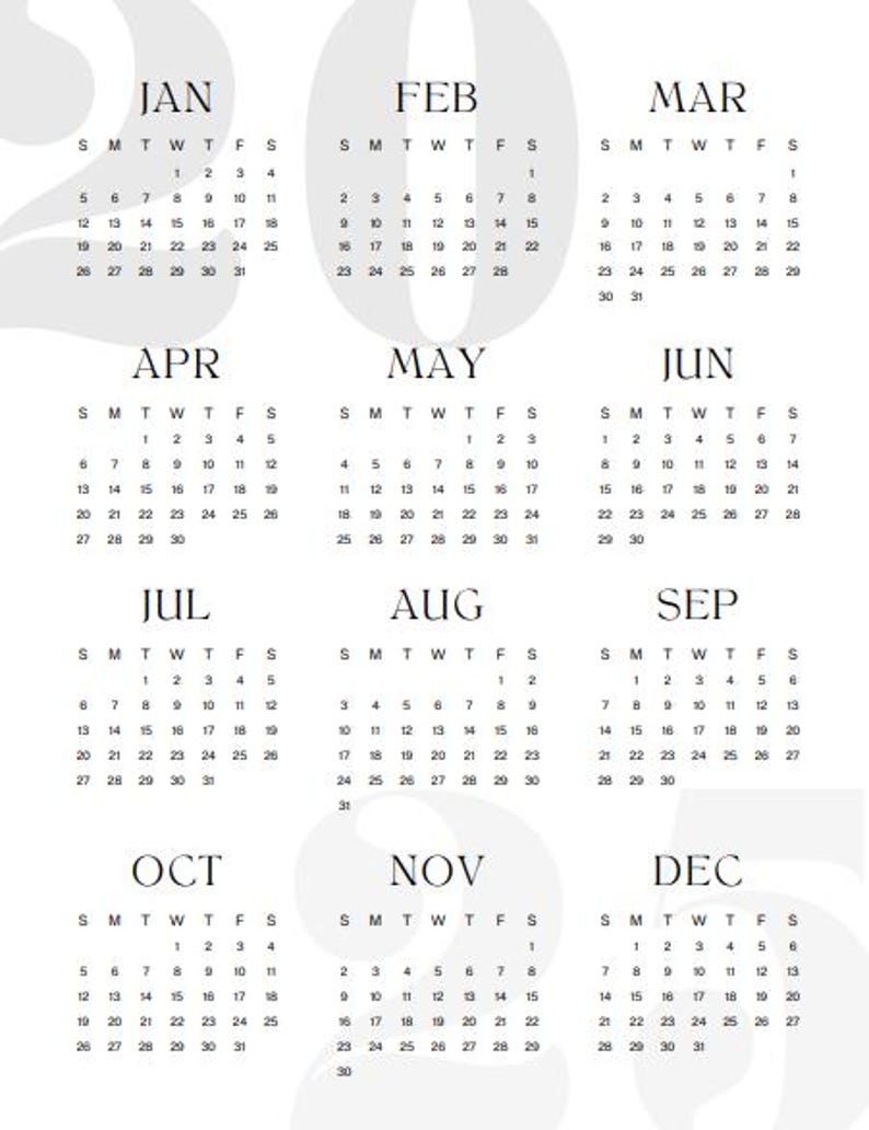 2025year at a Glance / Overview Calendar – Printable & Digital Planner ...
