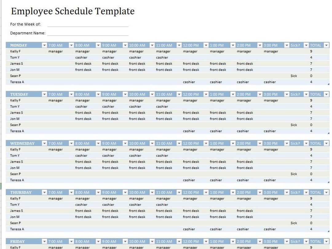 Detailed Employee Schedule Template, Excel / Google Sheets - Etsy