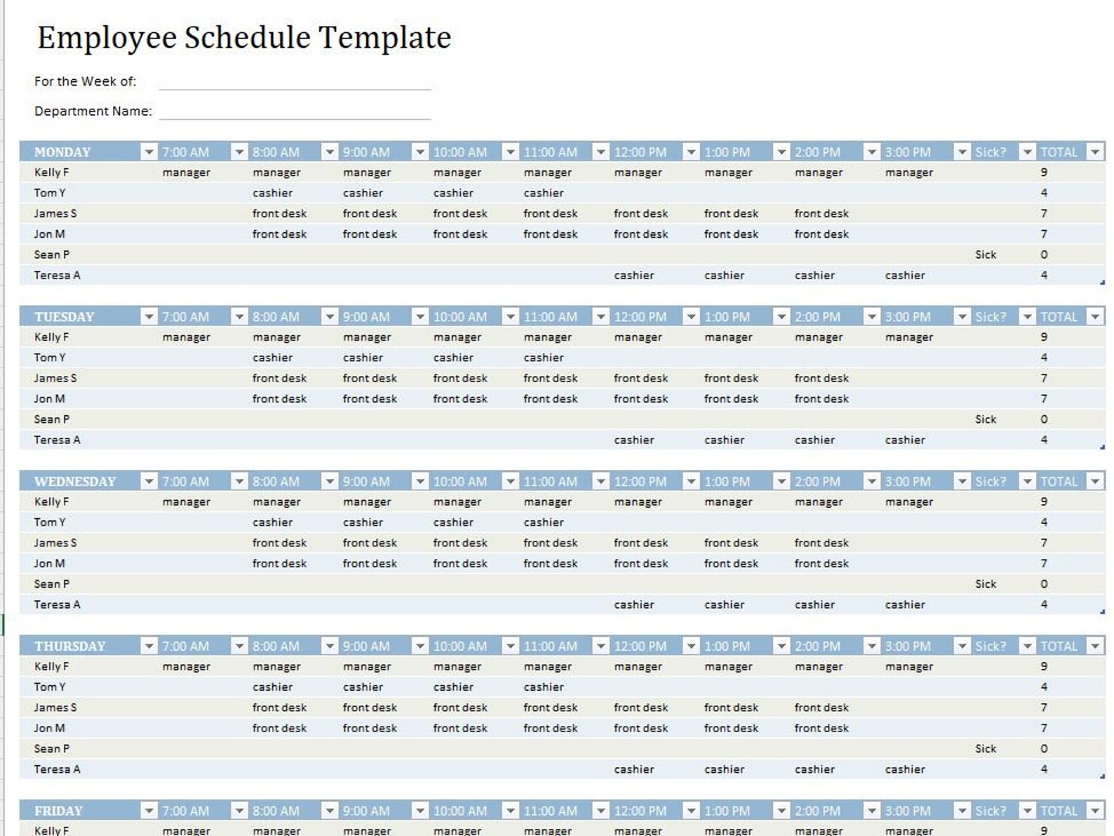 Detailed Employee Schedule Template, Excel / Google Sheets - Etsy