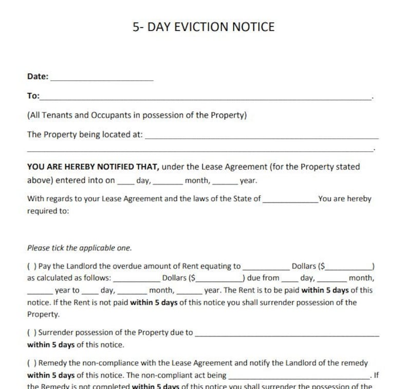 5 Day Eviction Notice - Etsy