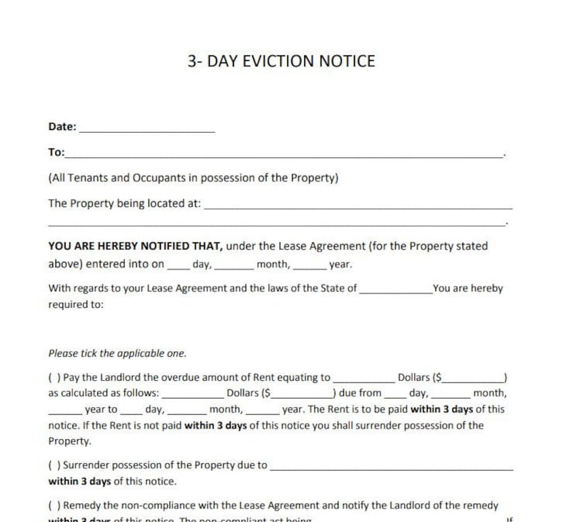 3 Day Eviction Notice - Etsy