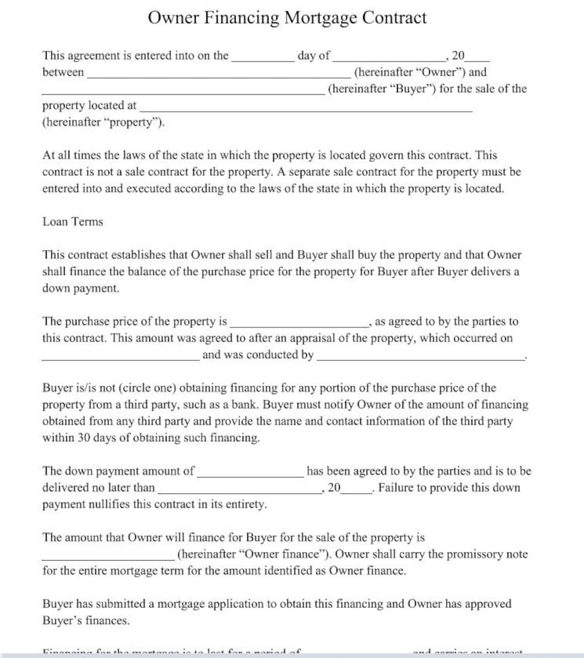 Owner Financing Mortgage Contract | Real Estate Legal Document - Etsy