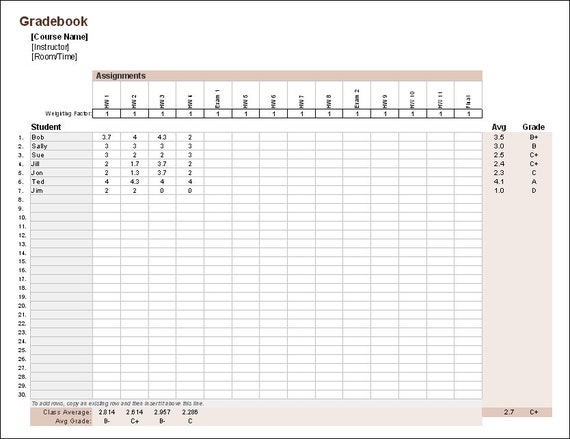 Excel Grade Book for Teachers - Etsy