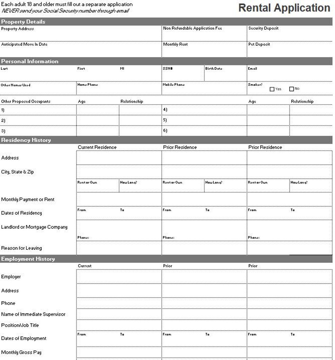 Rental Application Template - Etsy