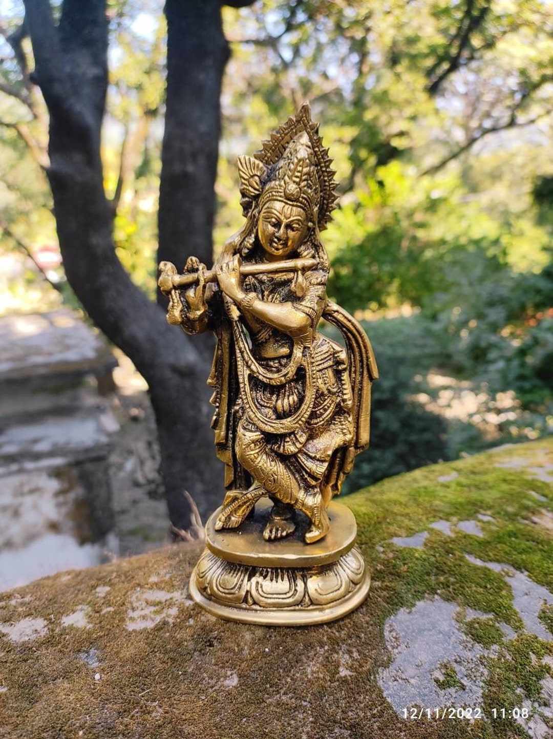 Brass Krishna Statue, 16 CM Krishna Brass Idol - Etsy