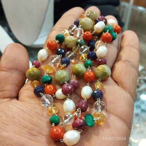Pleasing Navratan Energy Mala 925 Silver Necklace, Nine Gems Mala Beads ...