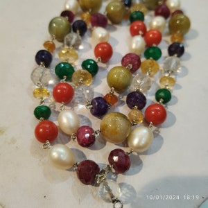 Pleasing Navratan Energy Mala 925 Silver Necklace, Nine Gems Mala Beads ...