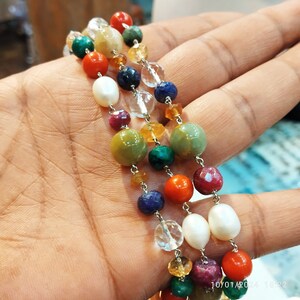 Pleasing Navratan Energy Mala 925 Silver Necklace, Nine Gems Mala Beads ...