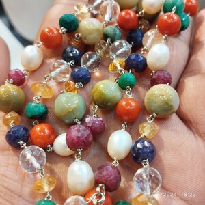 Pleasing Navratan Energy Mala 925 Silver Necklace, Nine Gems Mala Beads ...