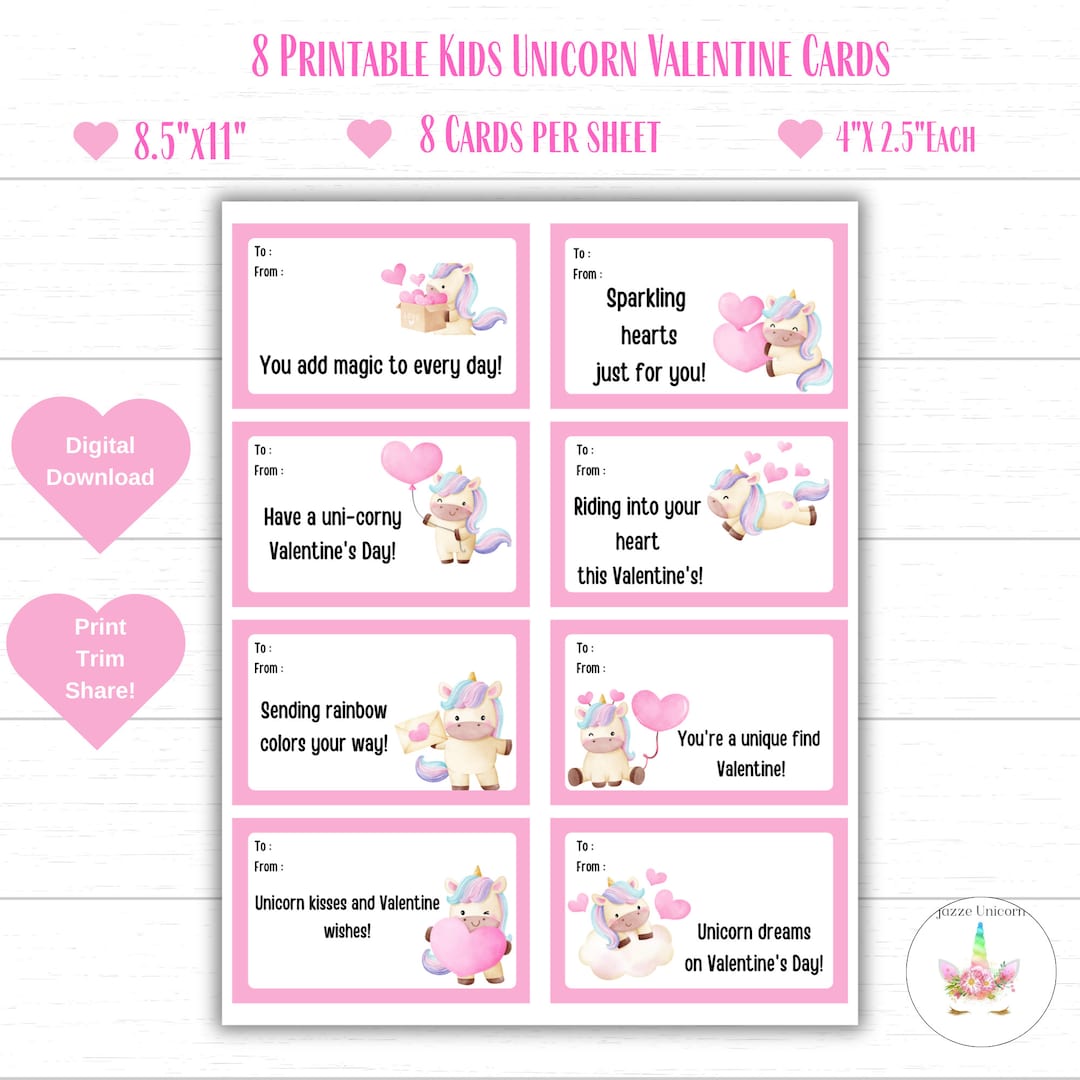 Printable Unicorn Valentine Cards for Kids (digital Download) - Etsy