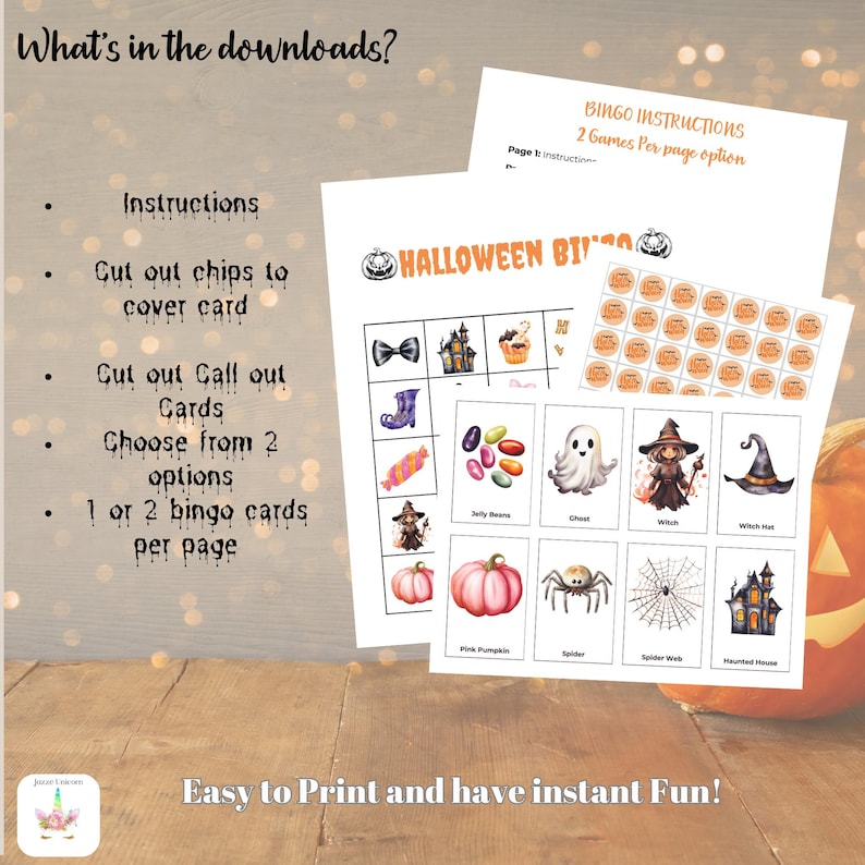 Printable Halloween Bingo Games - 50 Unique Cards for Parties ...