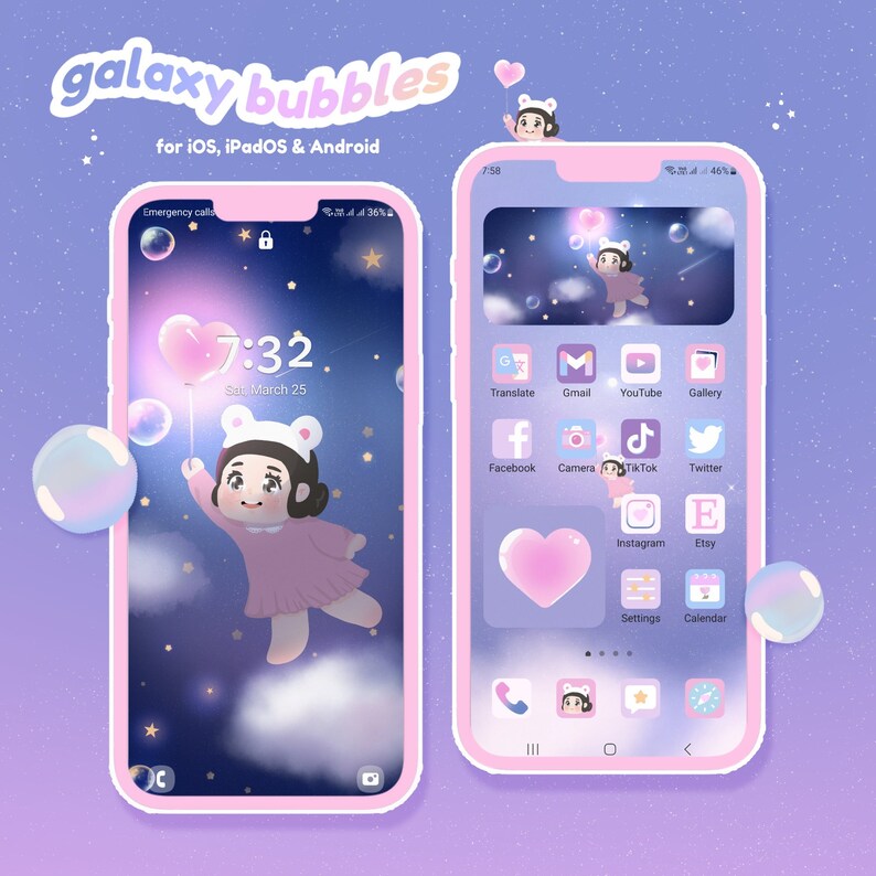 Galaxy Bubbles Ios, Android, Ipados Theme | Ipad/ Tablet/ Desktop Wallpaper - Etsy