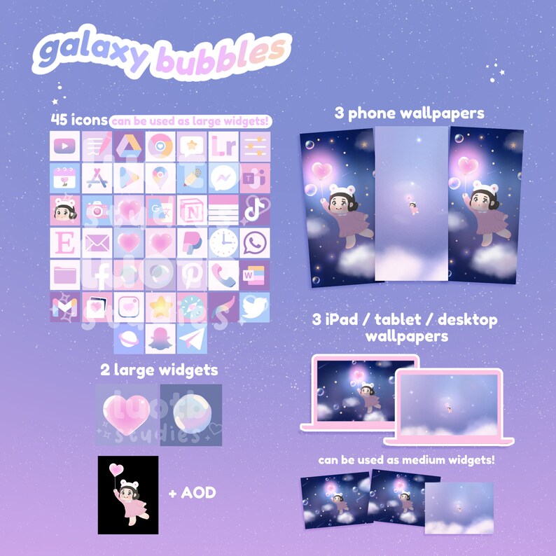 Galaxy Bubbles Ios, Android, Ipados Theme | Ipad/ Tablet/ Desktop Wallpaper - Etsy