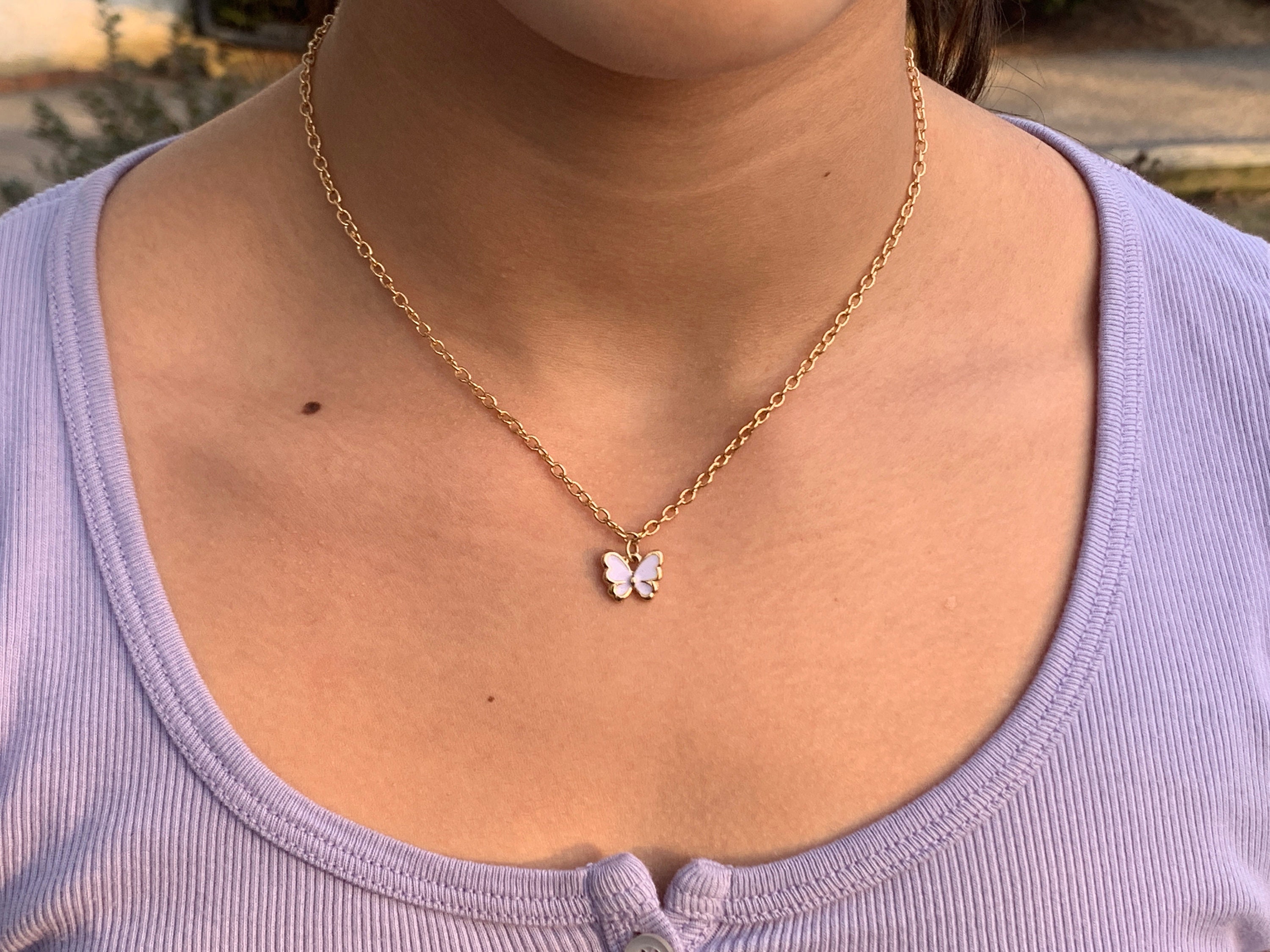Gold butterfly charm necklace choker aesthetic | Etsy
