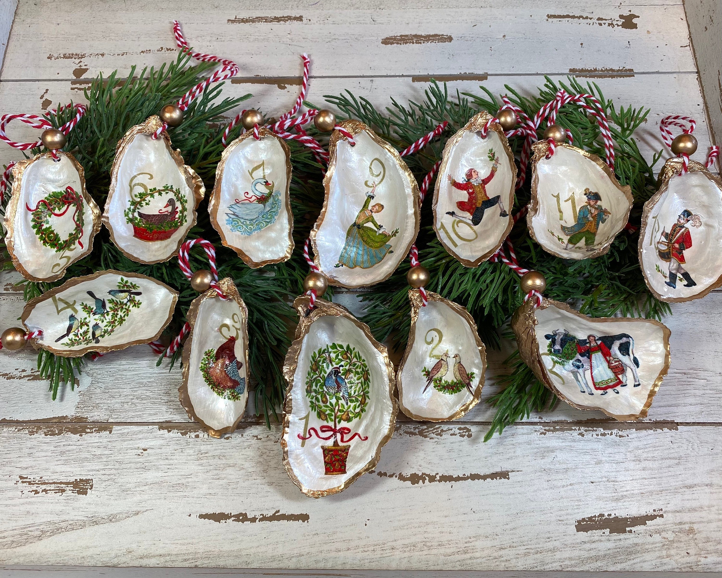 Oyster Shells 12 Days of Christmas Ornamentsoyster Shell - Etsy
