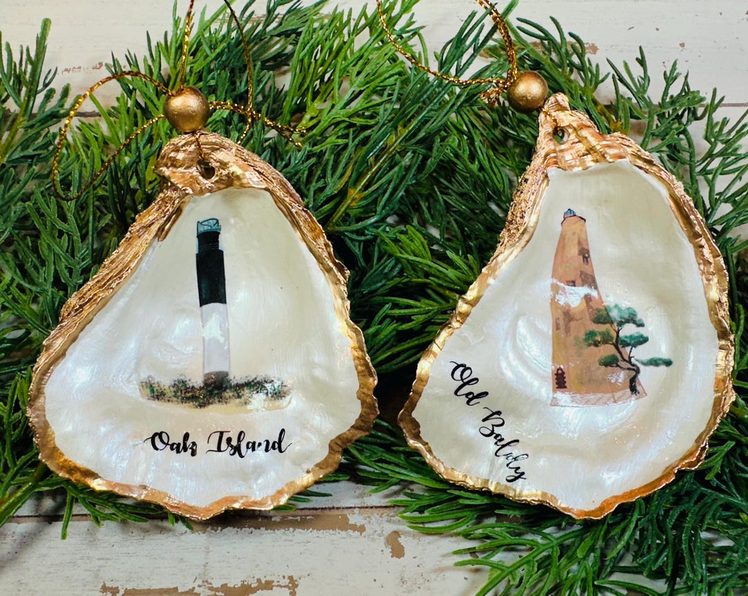 Gold Gilded Oyster Shell Christmas Ornaments: NC Southern Lighthouses ...