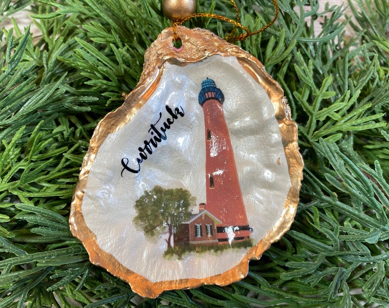 NC Lighthouses Oyster Shell Christmas Ornaments *ocracoke *hatteras ...
