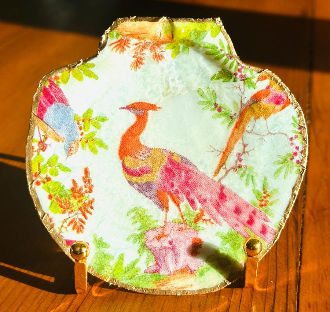Decoupage Jumbo Scallop Shell, Jewelry Dish, Unique Gift, Shell Decor ...