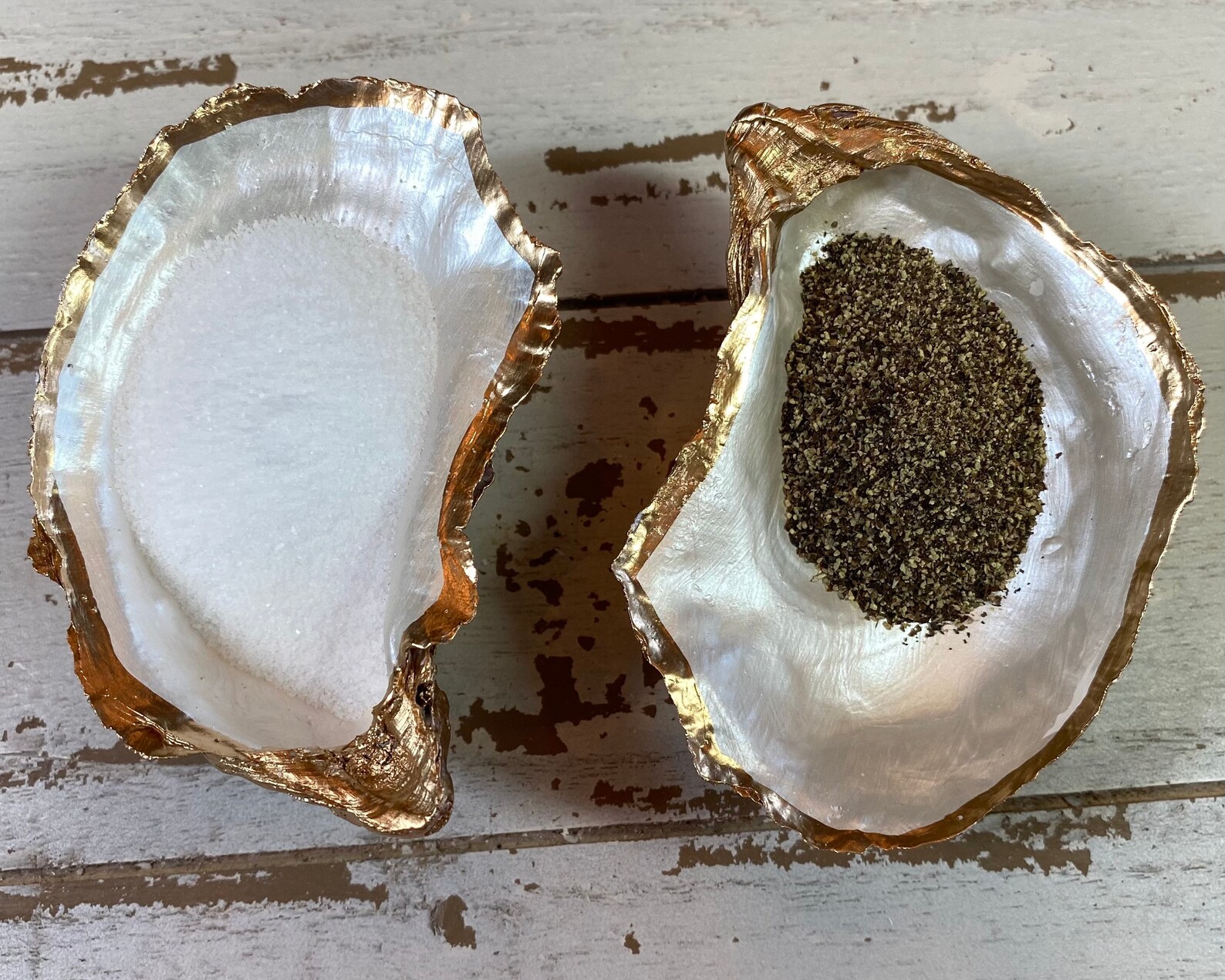 Pair of Gilded Oyster Shell Salt & Pepper Dishes With Spoons - Etsy