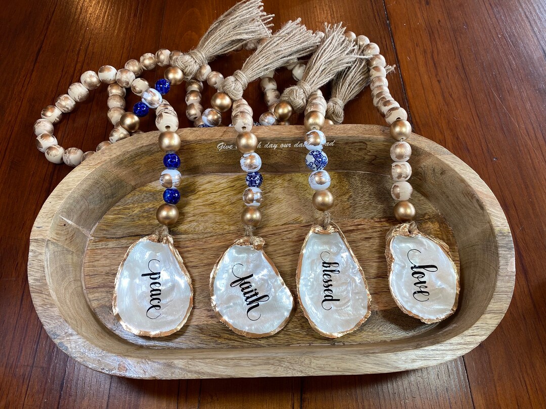 Oyster Shell Blessing Beads: Coastal Decor Garland With Tassel - Etsy