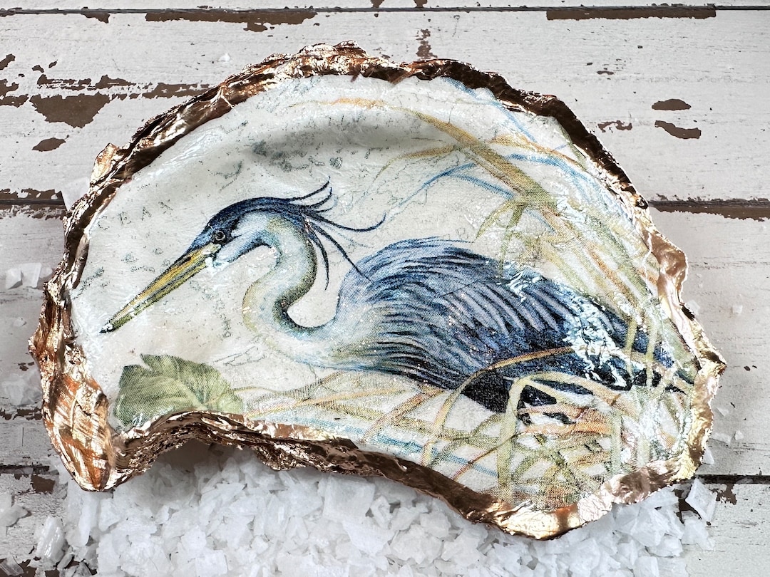 Decoupage Oyster Shell, Jewelry Dish, Unique Gift From Ocracoke Island ...