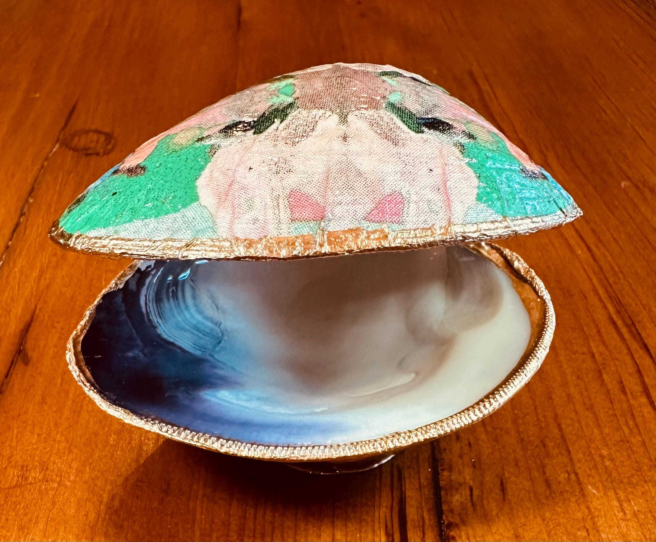 Decoupage Clam Shell Jewelry Dish, Gold Leaf Coastal Decor - Etsy