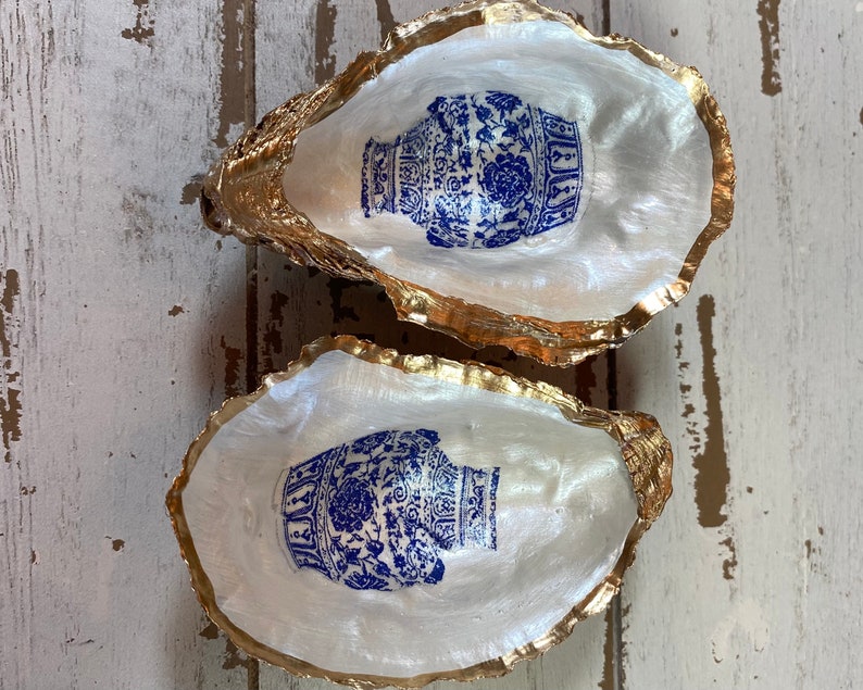 Pair of Gilded Oyster Shell Salt & Pepper Dishes With Spoons - Etsy