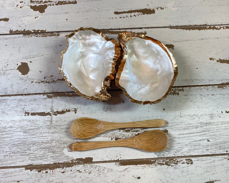 Pair of Gilded Oyster Shell Salt & Pepper Dishes With Spoons - Etsy