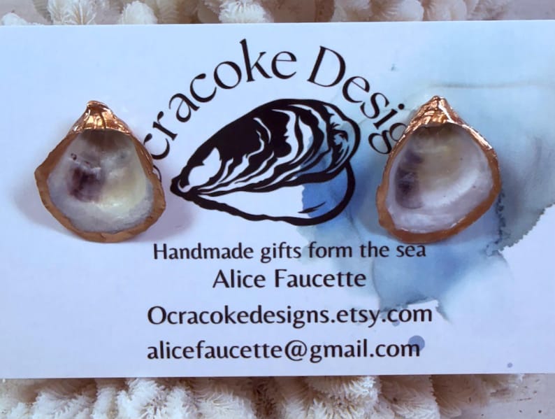 Tiny Oyster Shell Earrings From Ocracoke Island - Gold Leaf Accents ...
